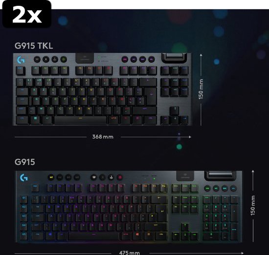 2x Logitech G G915 TKL Tenkeyless LIGHTSPEED Wireless RGB Mechanical ...