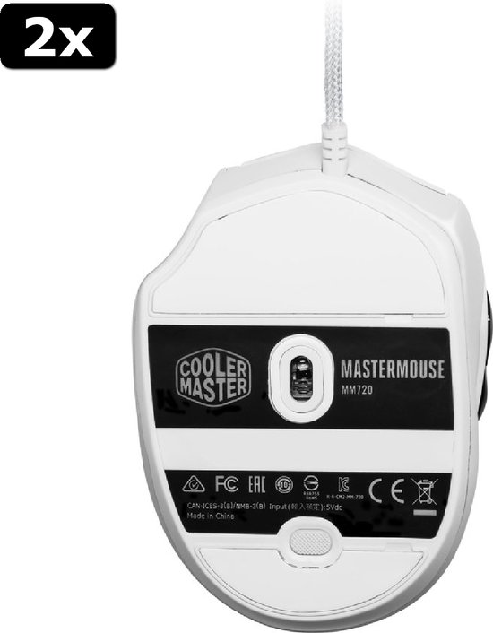 2x Cooler Master MM720 Bedrade RGB Gaming Mouse - 16000DPI - Glans Wit ...