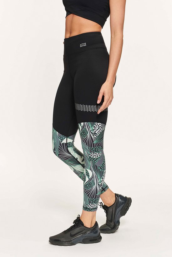 Active Panther Legging Lola Solid/Leaves high waist black-green, Zwart Groen, Dames... | bol