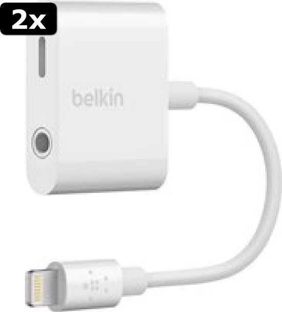 2x Belkin Audio & Oplaad Adapter met aux en lightning aansluiting Wit ...
