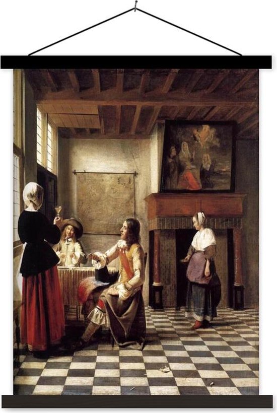 Posterhanger incl. Poster - Schoolplaat - Interieur met drinkende vrouw ...