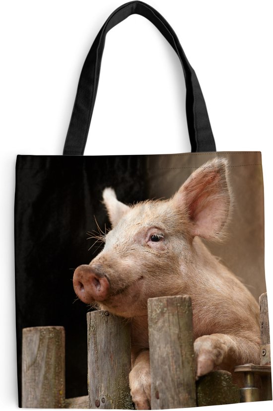 Schoudertas - Strandtas - Shopper Varken - Dier - Hek - 45x45 cm ...