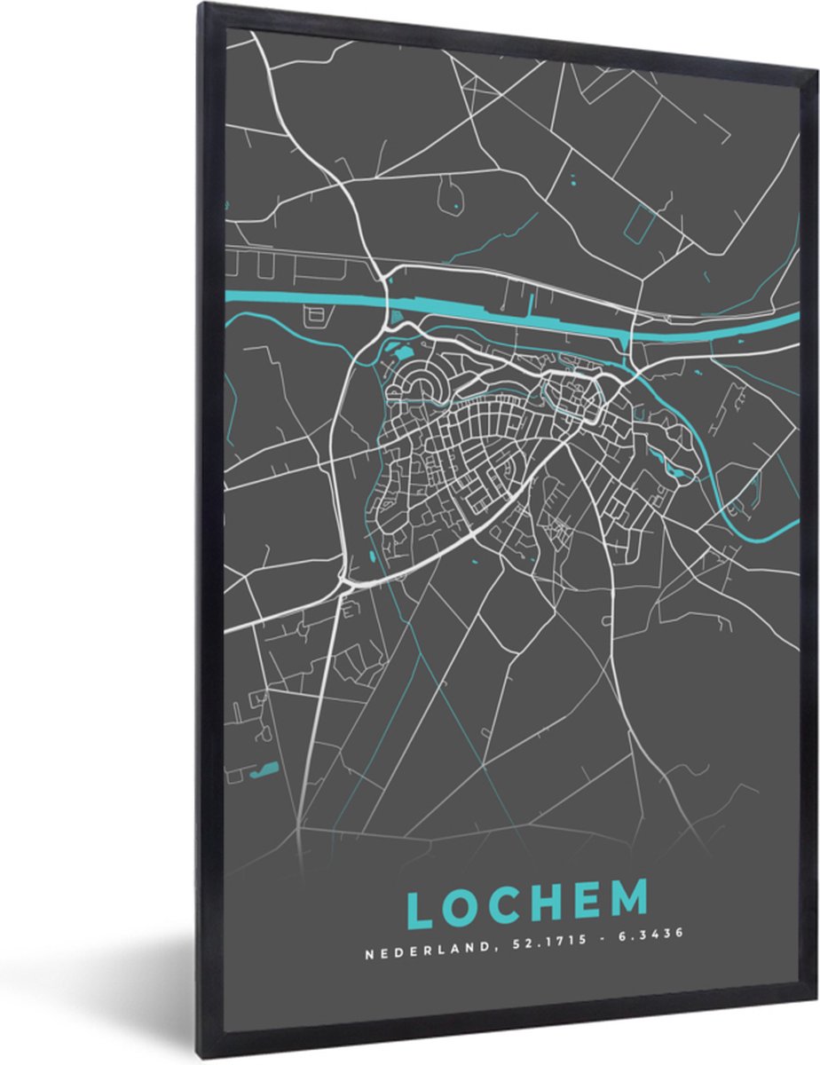 Poster met lijst Kaart - Lochem - Stadskaart - Plattegrond - 40x60 cm ...