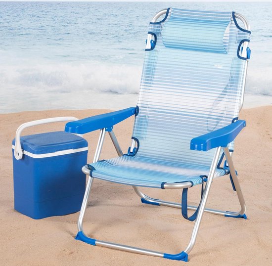 Inklapbare strandstoel blauw gestreept - 5 standen - 48 x 60 x 90 cm ...