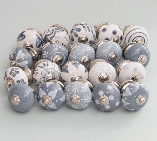Set van 20 Handgeschilderde Keramische Meubelknoppen in Vintage Shabby ...
