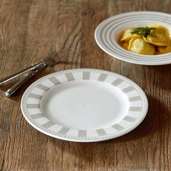 Riviera Maison Dinerbord Wit/Beige - Claymont Bord met Strepen Print ...