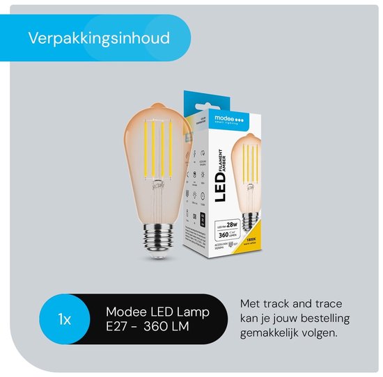 Modee E27 LED Lamp 4W - 360lm - 1800K - Warm Wit - LED Filament Amber ST58 - Vervangt... | bol
