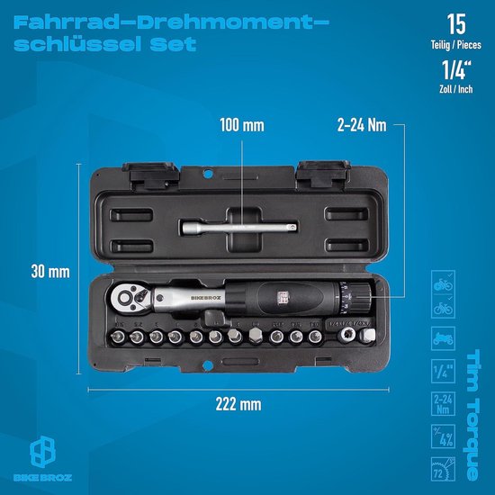 Momentsleutel Fiets Tim Torque Pro 1-4 inch 15-delig met 2-24 Nm ...