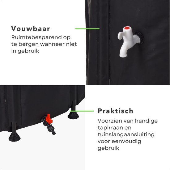 Opvouwbare Regenton 500 Liter - Grote Tuinwatertank met Tapkraan en ...