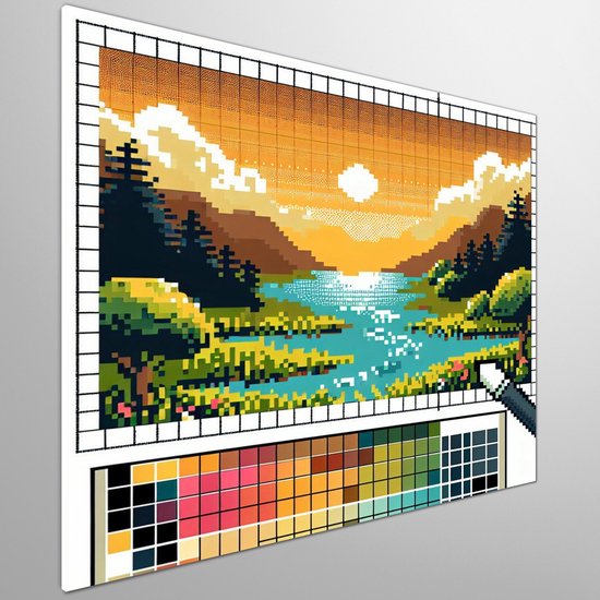 Pixel art landschap schilderij | Een kleurrijk perspectief: Pixelated ...