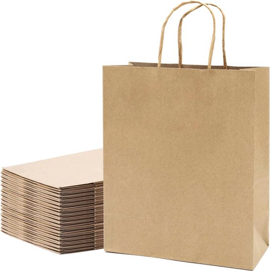 Papieren zakken met handvat - 30 stuks - Bruin Kraftpapier voor cadeaus ...