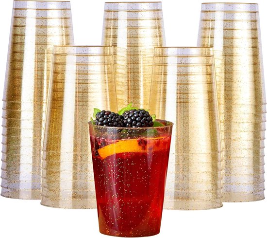 Harde Plastic Bekers met Gouden Glitter - 50 stuks - 285ml / 10oz ...