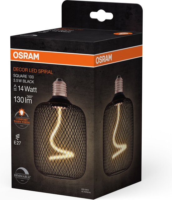 Osram LED Decor 3.5W 130lm 1800K Square Zwart | Dimbaar | E27 | Zeer ...