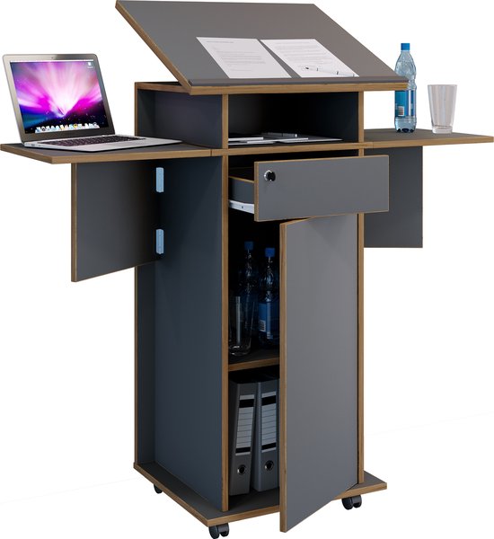 VCM Houten lessenaar Verrijdbare lessenaar Statafel op wielen Lade ...