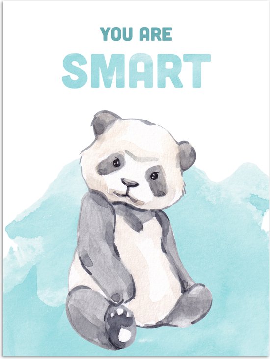 Poster 120x160 cm - Panda - Blauw - Quote - 'You are smart' - Posters ...