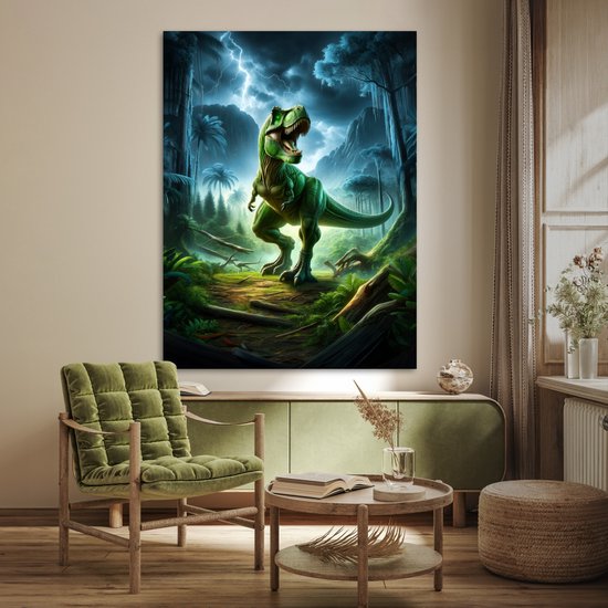 Poster 120x160 cm - Dino - Jongens - Groen - Blauw - T-Rex - Posters ...