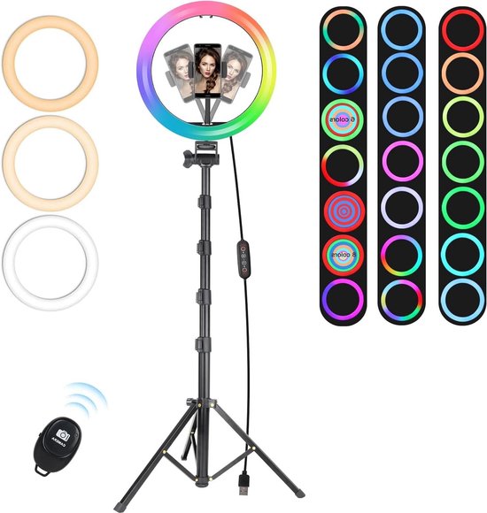 Ringlicht met Statief - Hoogte 180cm - 10" Ring Licht RGB - Ringlicht ...