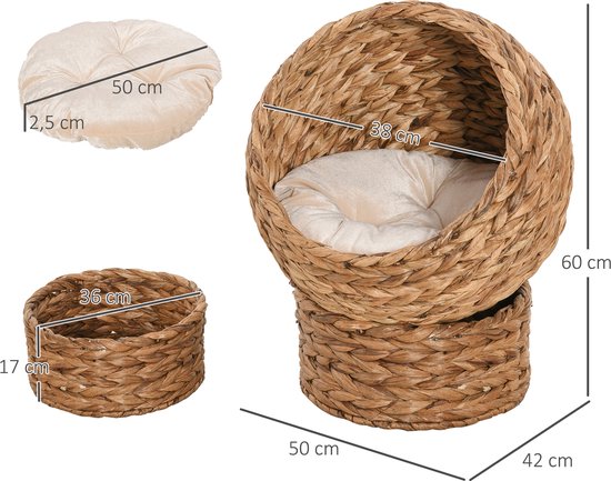 PawHut Kattenmand rotan kattennest kattenbed met kussen huisdierbed ...