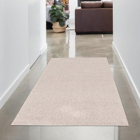 Duurzaam effen beige plat geweven tapijt voor hal - 80 x 150 cm | bol