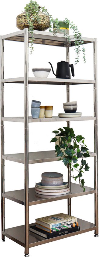 240kg RVS Stellingkast - 6 Niveaus - 74x41x170 Roestvrij Stalen Rek ...