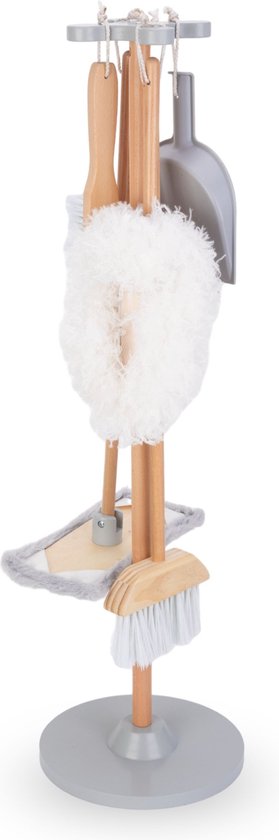 Mamabrum, houten schoonmaakset, houten opbergstandaard, schep, bezem ...