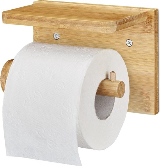 WC Rolhouder met plank voor telefoon - bamboe - HBD 12x16x10.36 ...