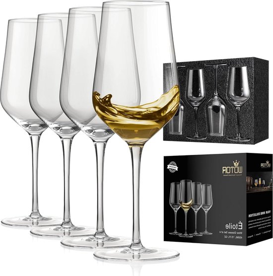 Hand Blown Crystal Long Handle Wine Glasses Set of 4 - 430ml Red and ...