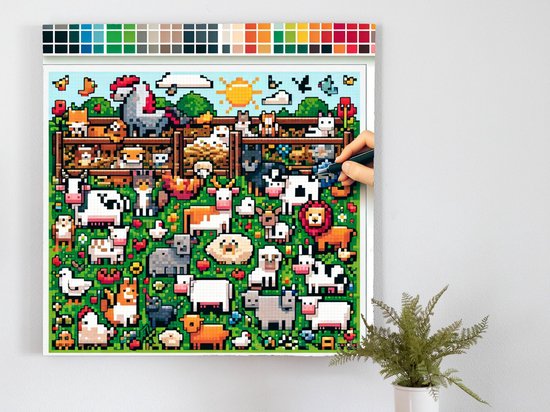 Pixel art vee schilderij | Digitale boerderij: een pixelig meesterwerk ...