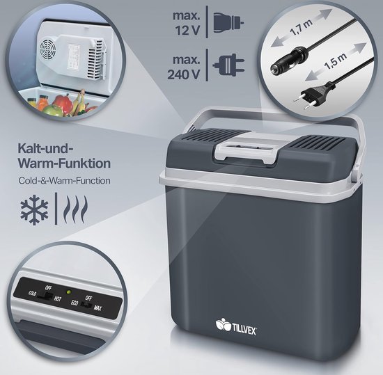Elektrische koelbox 24 liter voor auto en camping, koelen en verwarmen, eco-modus | bol