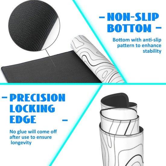 Witte Topografische Contourkaart Gaming-Muismat Groot - 354 x 157 Inch ...