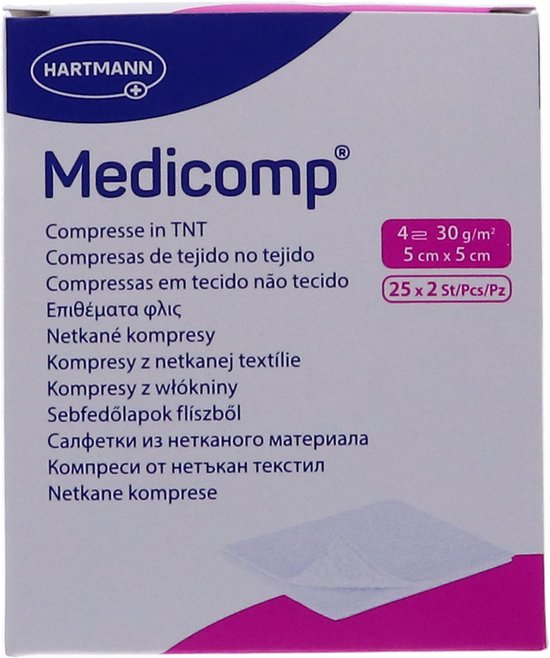 Medicomp steriel, 4 laags, 5x5 cm. 1 doos van 25 x 2 stuks (411074) | bol