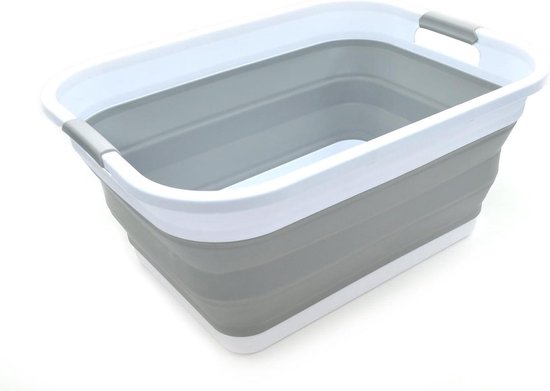 Opvouwbare plastic wasmand 41L - grijs - draagbare wasbak met pop-up ...