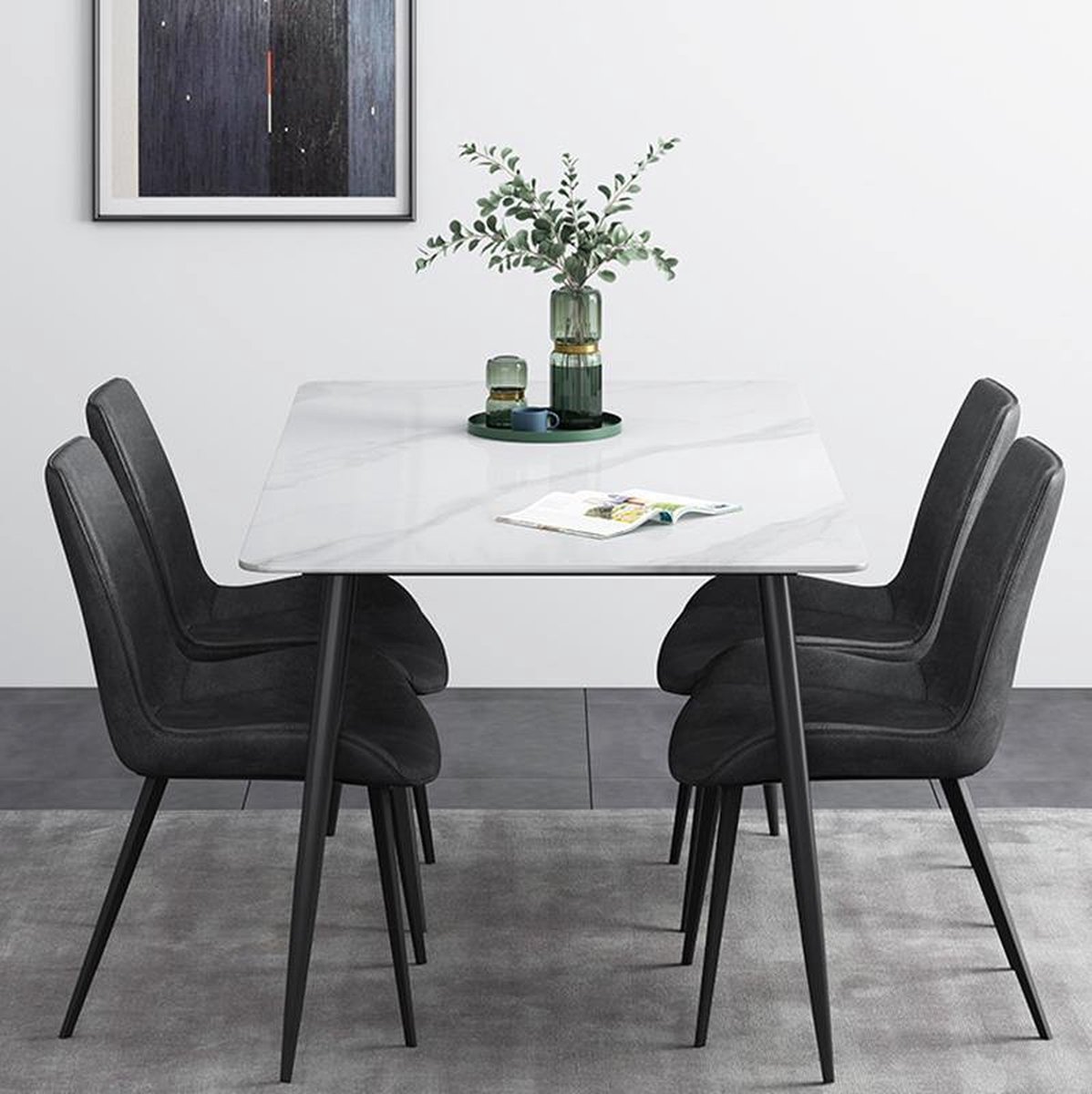 Medina Eettafel - Eettafel set - Met 4 stoelen - Wit - 160 cm - Marmer ...