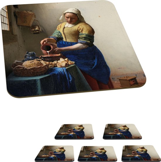 Onderzetters voor glazen - Het melkmeisje - Schilderij van Johannes Vermeer - 10x10 cm... | bol