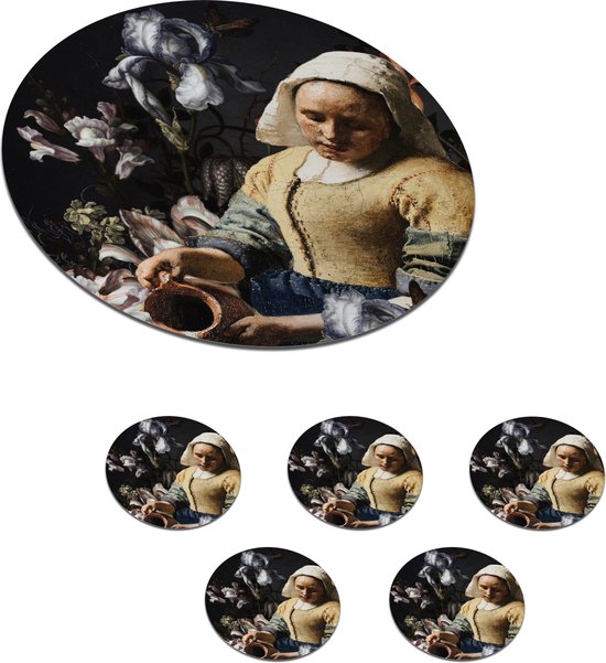 Onderzetters voor glazen - Rond - Melkmeisje - Johannes Vermeer - Bloemen - 10x10 cm -... | bol