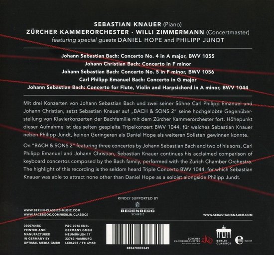 Sebastian Knauer, Zürcher Kammerorchester - Bach & Sons 2 (CD ...