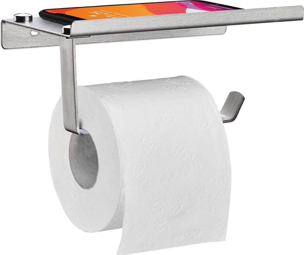 Relaxdays Toiletrolhouder met plankje - wc rol houder rvs mat ...