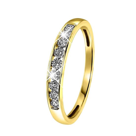Lucardi - Dames Railring 9 diamanten 0,05ct - Ring - Cadeau - 14 Karaat ...