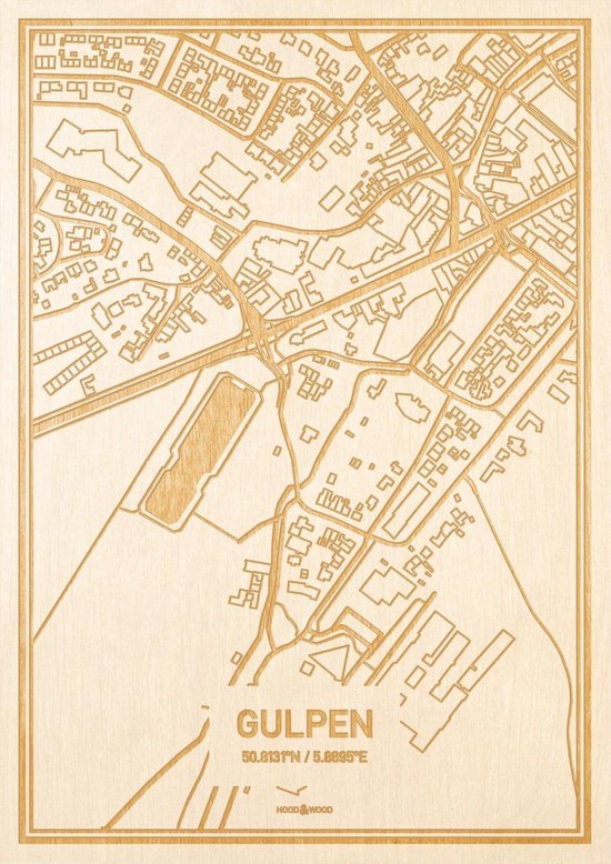 Kaart Gulpen - Gegraveerde stadskaart Hood&Wood - Hout, A4 | bol.com
