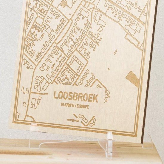 Kaart Loosbroek - Gegraveerde stadskaart Hood&Wood - Hout, A4 | bol.com