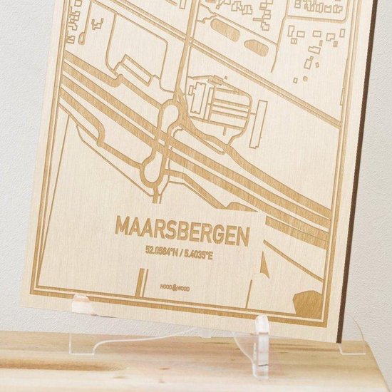 Kaart Maarsbergen - Gegraveerde stadskaart Hood&Wood - Hout, A4 | bol