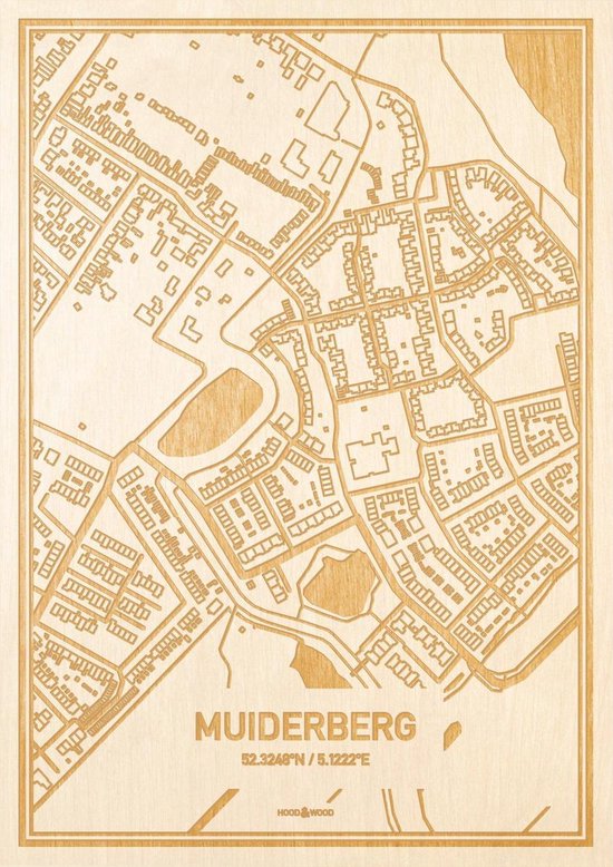 Kaart Muiderberg - Gegraveerde stadskaart Hood&Wood - Hout, A4 | bol.com
