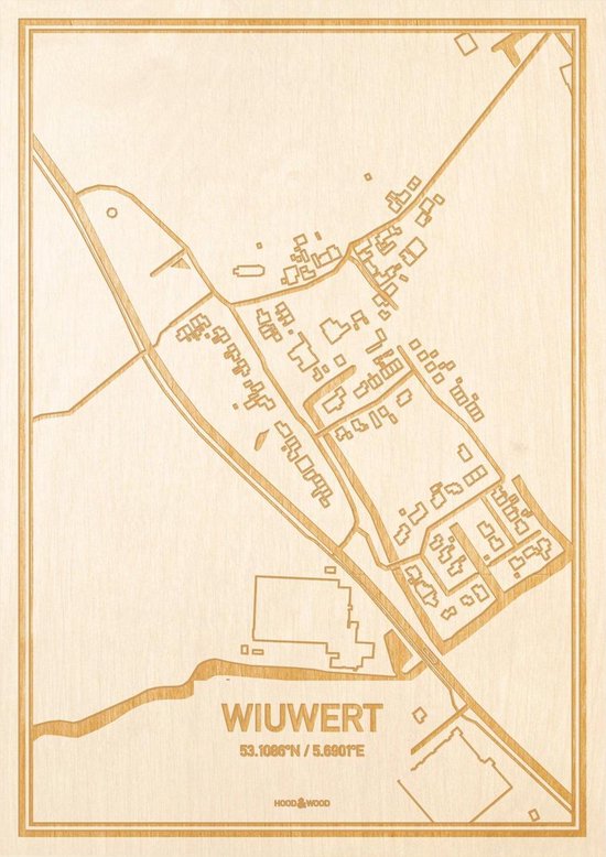 Kaart Wiuwert - Gegraveerde stadskaart Hood&Wood - Hout, A4 | bol.com