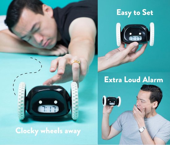 Clocky Wekker - Alarm klok op wielen - Zwart - CL-BLACK | bol