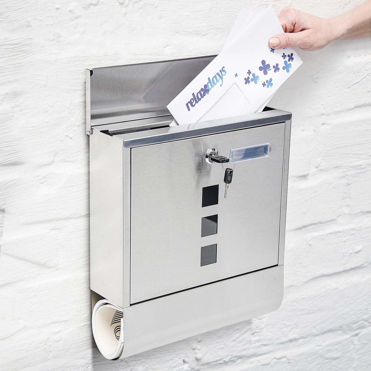 Relaxdays Brievenbus rvs - met krantenhouder - muurbrievenbus ...
