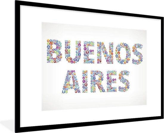 Fotolijst incl. Poster - tekening van Buenos Aires met kleurrijke ...