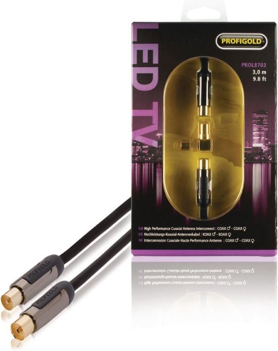 Profigold LED TV hoge kwaliteit coaxkabel met vergulde connectoren - 3 ...