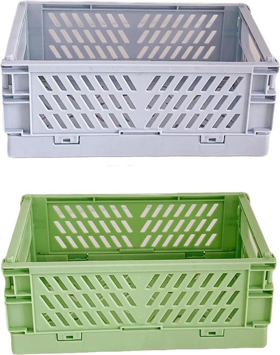 2 stuks mini-manden, opbergkist, inklapbaar, plastic klapbox, voor rek ...