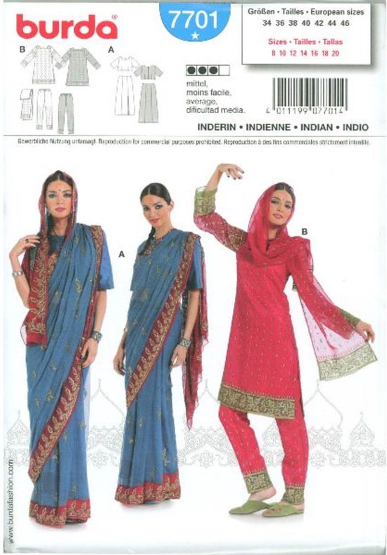 Burda Naaipatroon 7701 - Indisch kostuum in variaties | bol