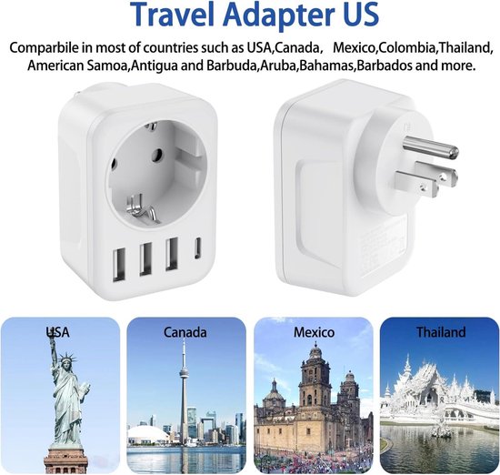 Reisadapter netadapter - USA adapter Amerika Duitsland - stekker EU ...